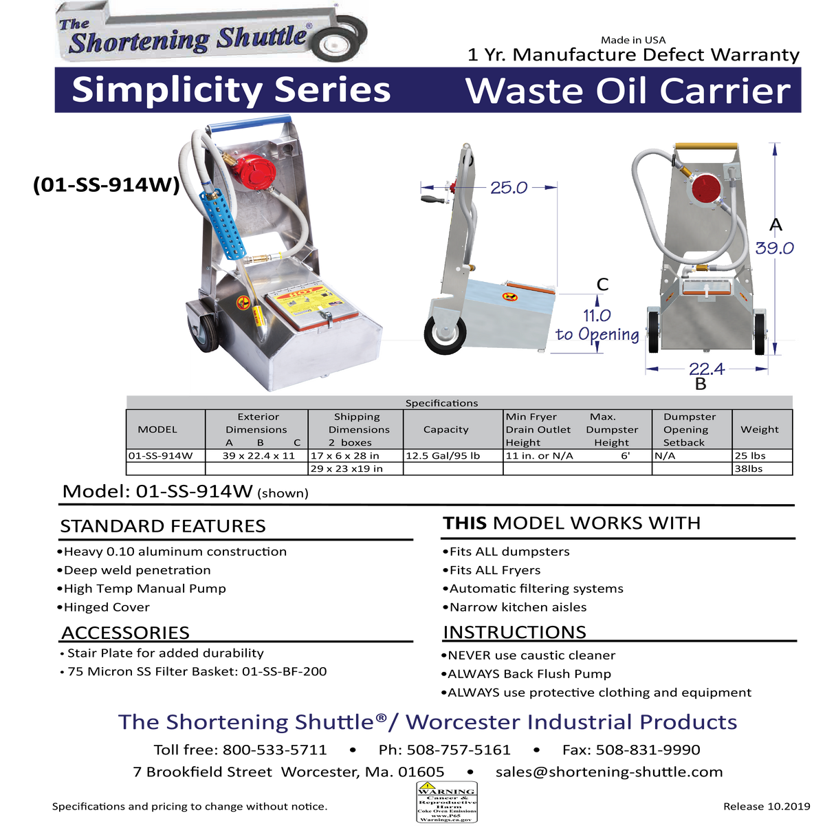 Simplicity Pump Series Shortening Shuttle® Waste Oil Carrier/ SDU ...